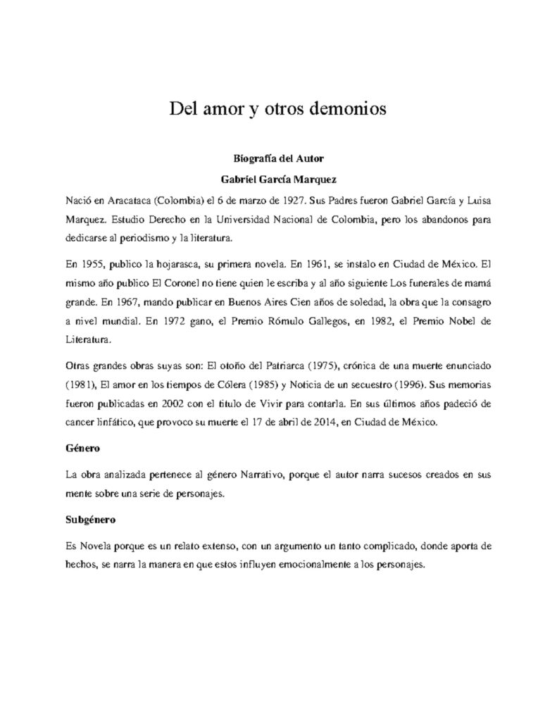Del Amor y Otros Demonios: Pasión y Fanatismo | Metaforas